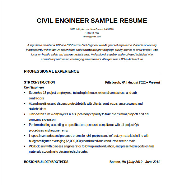 24+ Civil Engineer Resume Templates - PDF, DOC