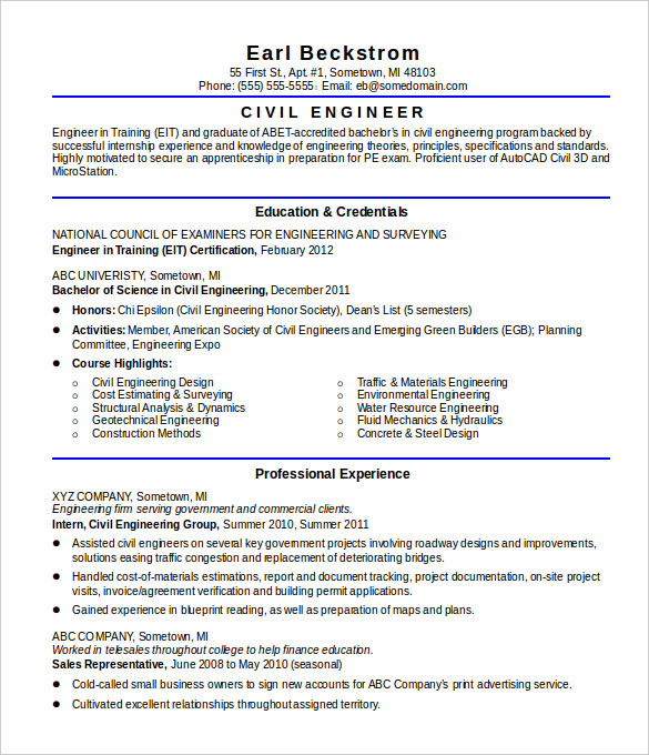 24+ Civil Engineer Resume Templates - PDF, DOC