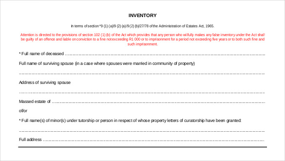 Estate Inventory Template – 12+ Free Word, Excel, PDF Documents Download