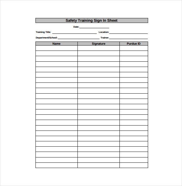 Safety Training Sheets Word