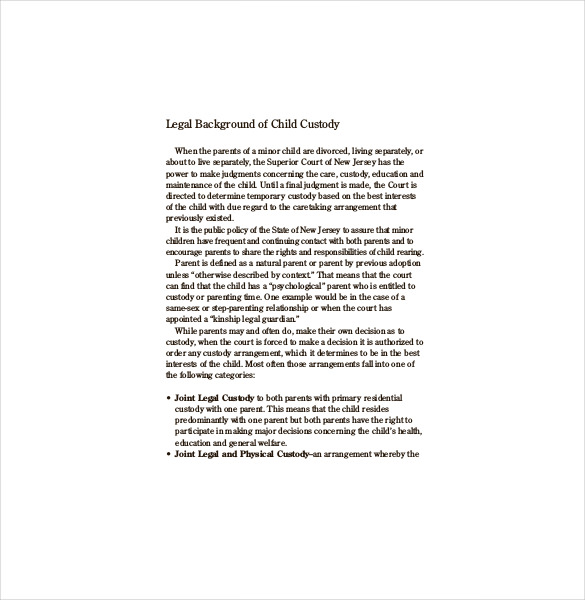 Custody Agreement Template 11 Word PDF Document Download