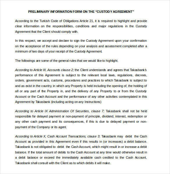 Custody Agreement Template – 11+ Word, PDF Document Download