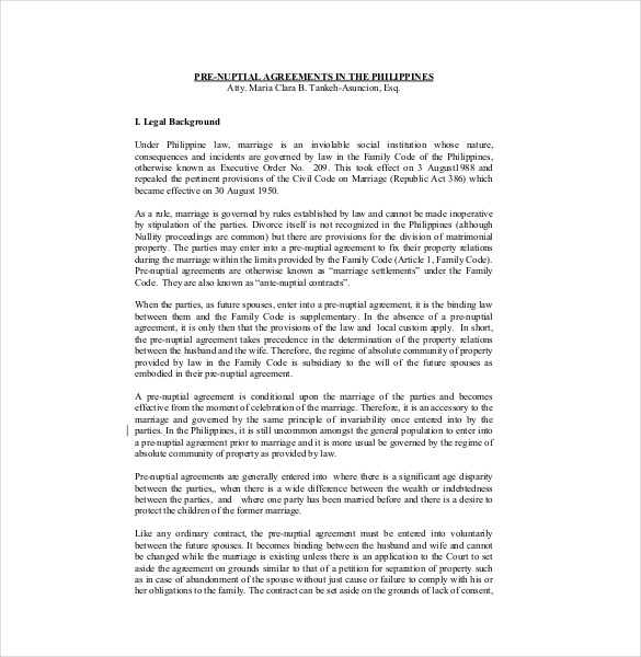 Prenuptial Agreement Template 10 Free Word PDF Document Download