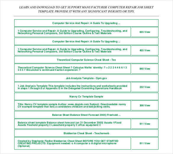 22+ Job Sheet Templates & Samples - DOC, PDF, Excel, Apple Pages ...