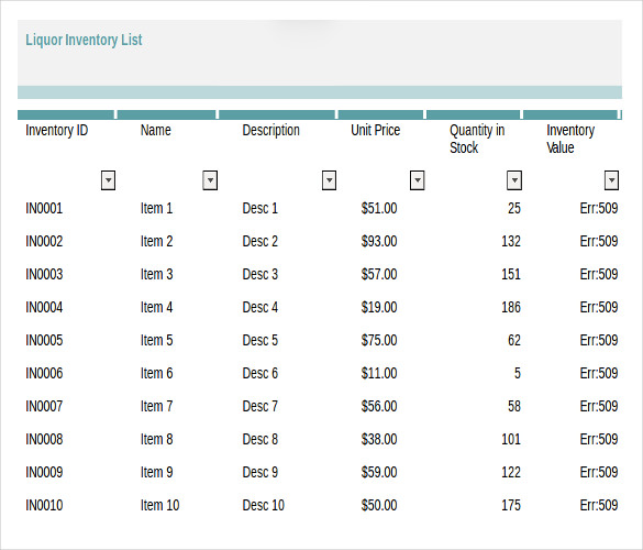 13+ Bar Inventory Template – Word, Excel, Numbers, Apple Pages