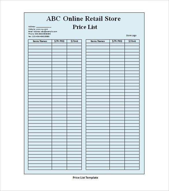 Free 40+ Price List Templates, DOC, PDF, Excel, PSD