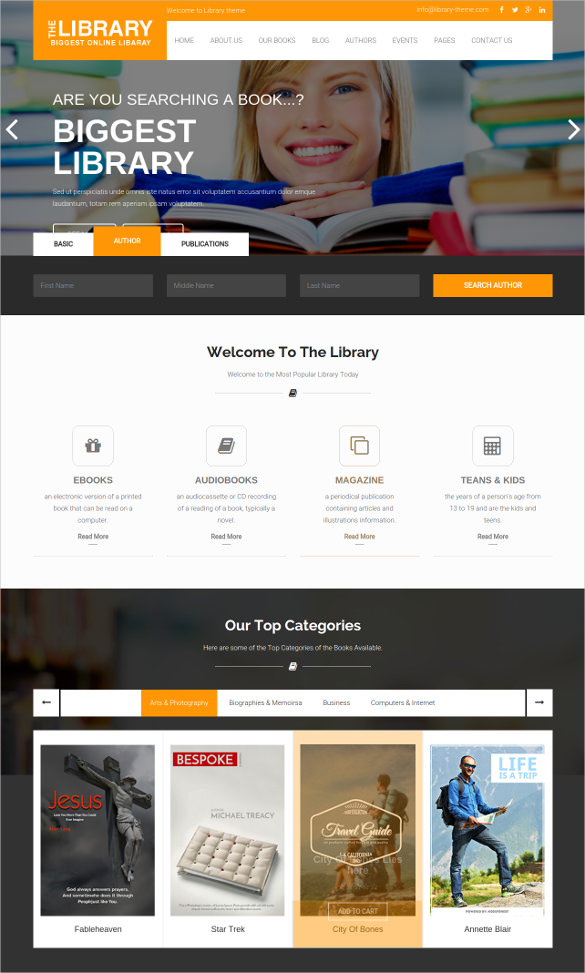 Free 10+ Online Library Website Templates & Themes | Free & Premium