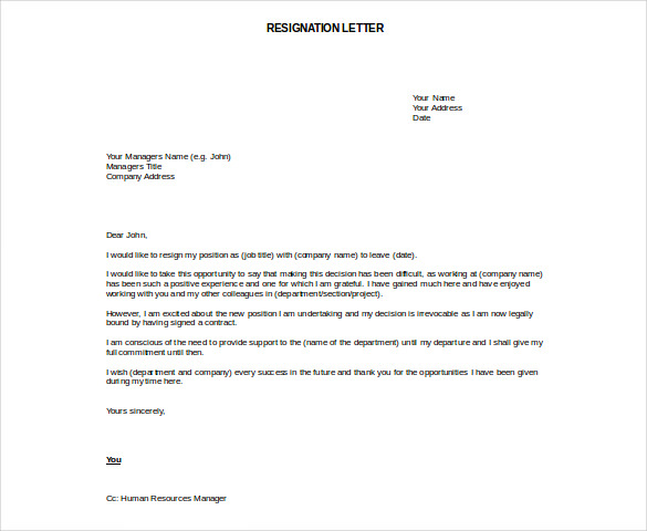 47+ Resignation Letter Templates - Free Word, Excel, PDF, iPages