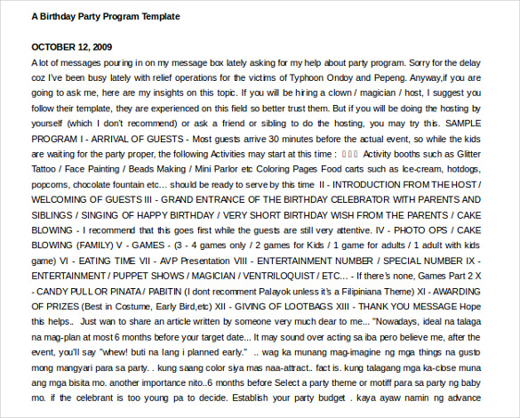 13+ Birthday Itinerary Templates – Free Sample, Example, Format ...