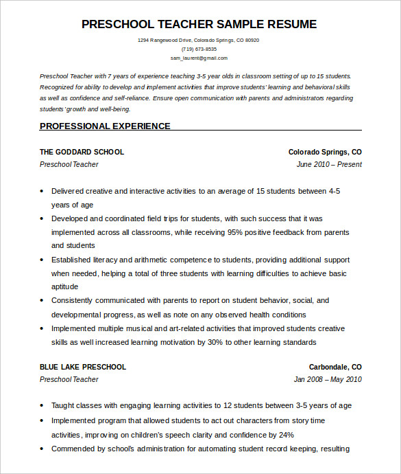 Teacher Resume Templates 17 Free Word Excel PDF Formats Samples 