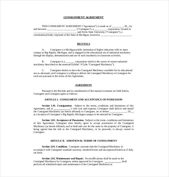 13+ Consignment Agreement Templates – Word, PDF