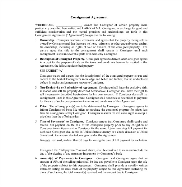 13+ Consignment Agreement Templates – Word, PDF