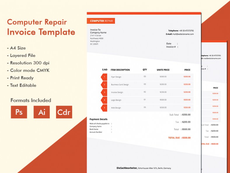 Modern Computer Repair Invoice Template
