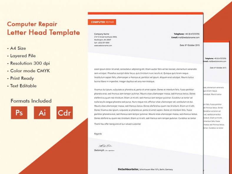 Glittering Computer Repair A4 Letterhead Template