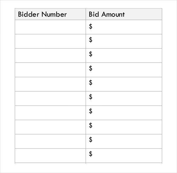 20 Silent Auction Bid Sheet Templates Samples DOC PDF Excel