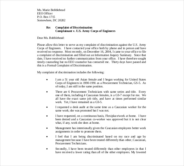 Formal Complaint Letter Format Sample