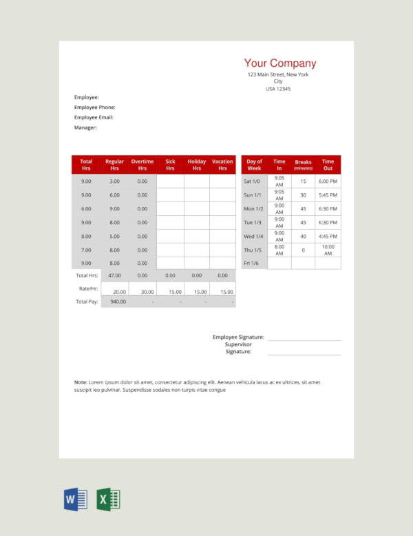28+ Weekly Timesheet Templates – Free Sample, Example Format Download