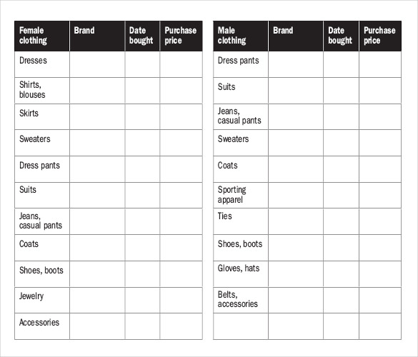 12+ Home Inventory Templates – Free, Sample, Example, Format Download