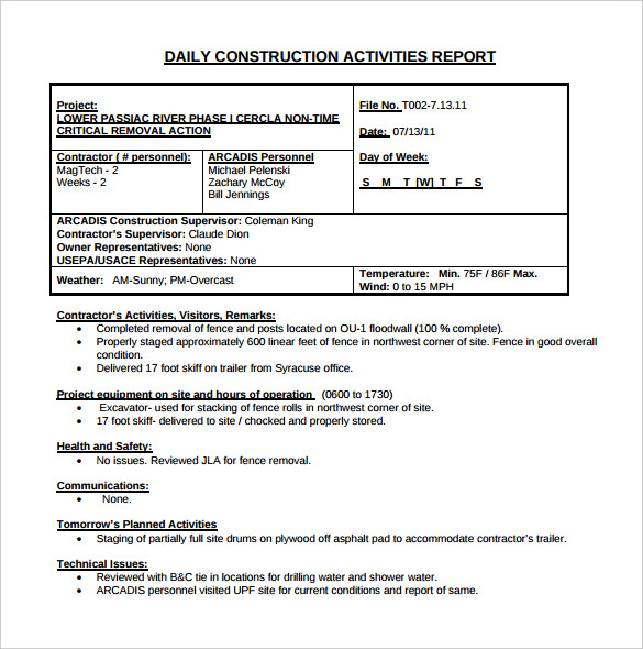 27+ Daily Construction Report Templates - PDF, Google Docs, MS Word ...