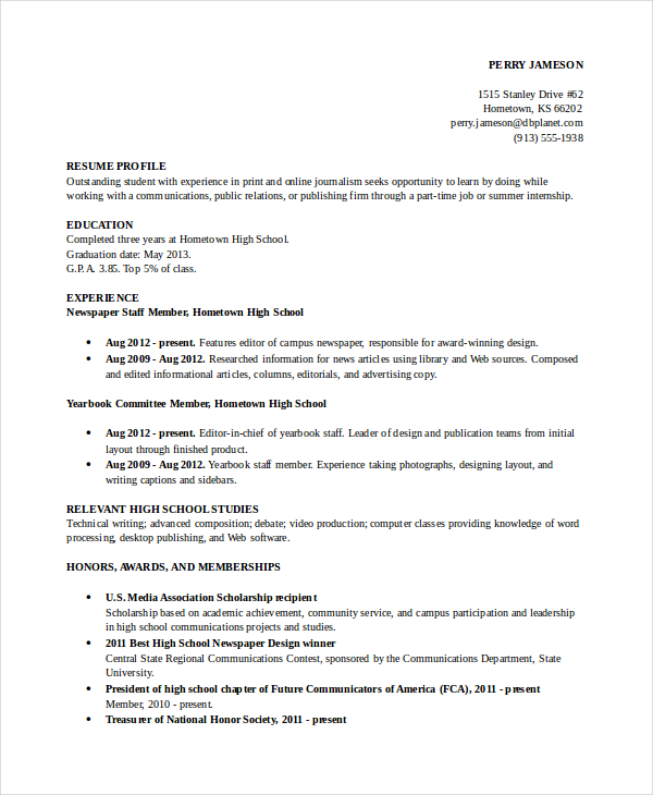 12+ High School Student Resume Templates - PDF, DOC