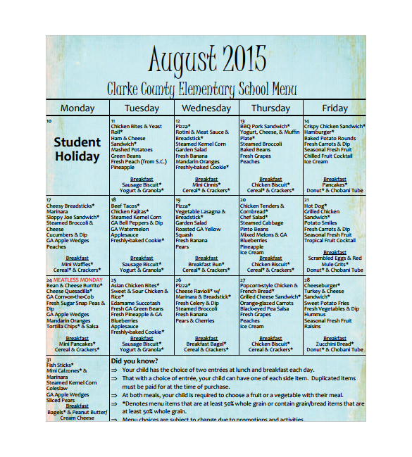 School Menu - 28+ Free Templates in PSD, PDF, Word, AI