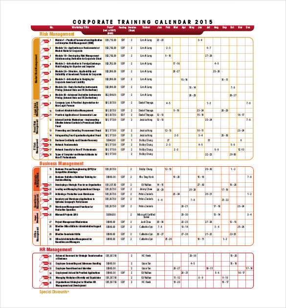 Training Calendar Template 42 Word PDF PSD Documents Download