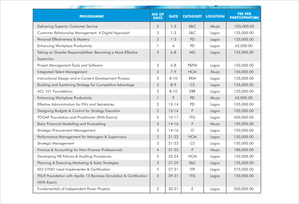 Training Calendar Template - 42+ Word, PDF, PSD Documents Download