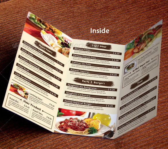 Tri Fold Restaurant Menu Template Free