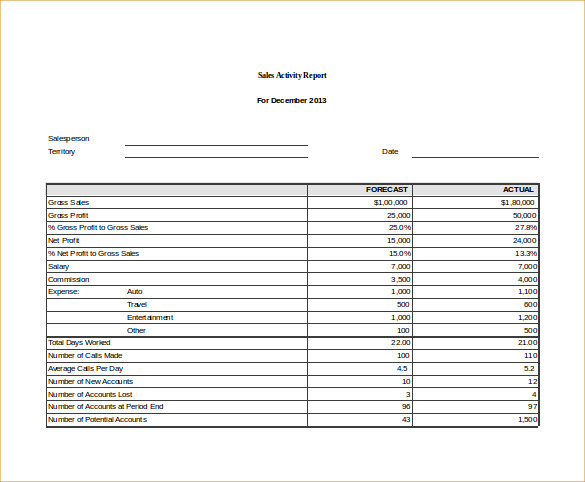 19+ Sales Activity Report Templates - Word, Excel, PDF, Google Docs ...