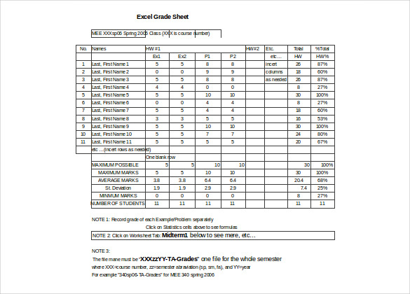 Free 37+ Grade Sheet Template - Word, Excel, PDF Documents Download