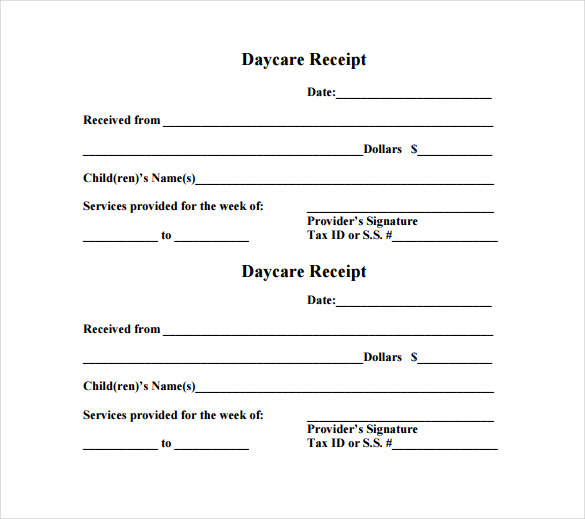 Daycare Receipt Template Free
