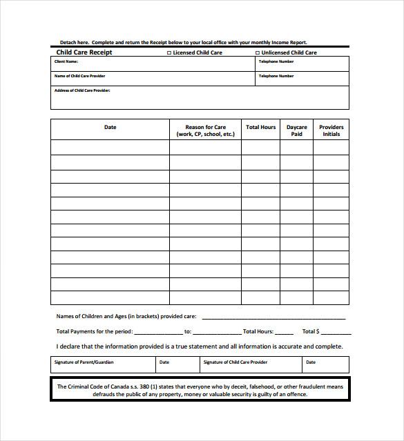 20 Daycare Receipt Templates In Word Google Docs Google Sheets