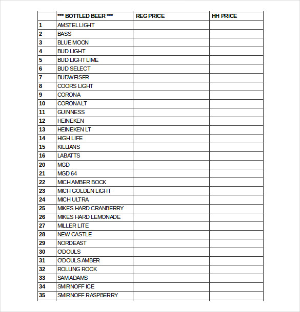 15 Bar Inventory Templates Free Sample Example Format Download