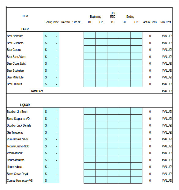 15 Bar Inventory Templates Free Sample Example Format Download