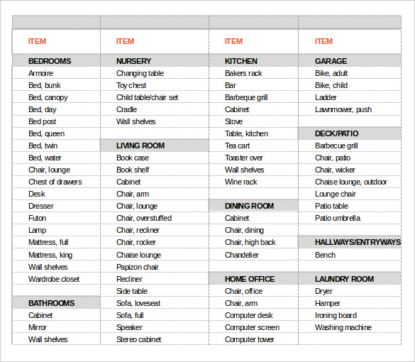 Moving Inventory Templates 14 Free Docs Xlsx PDF Formats Samples Examples 