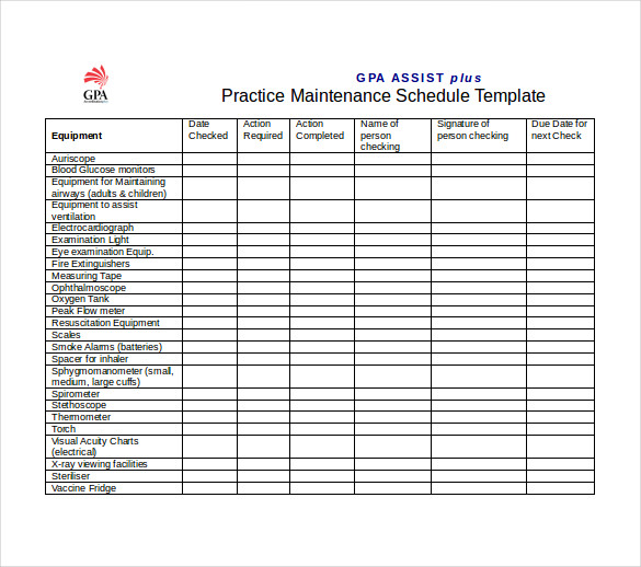 54 Maintenance Schedule Template Free Word Excel PDF Format Download