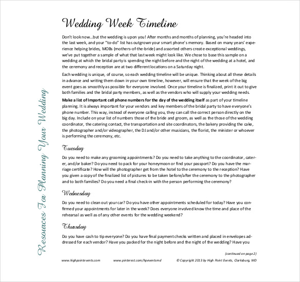 32+ Wedding Timeline Templates -Word, Excel, PDF, PSD, Vector EPS
