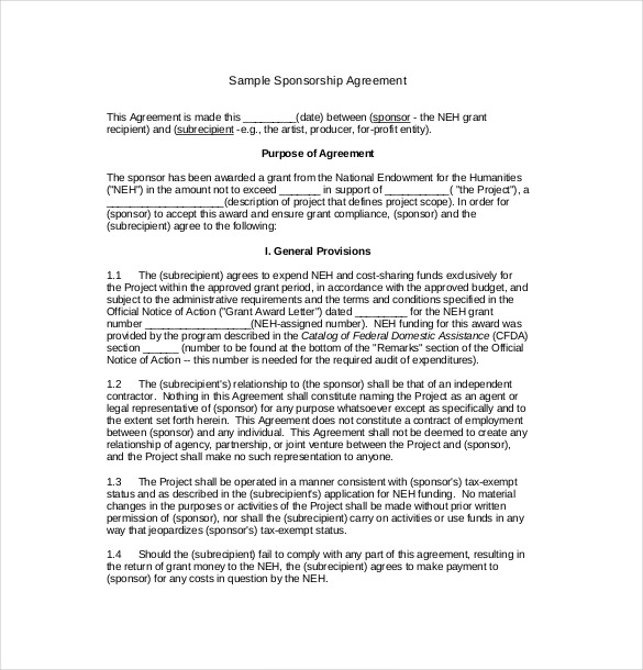24+ Sponsorship Agreement Templates - Free Sample, Example, Format Download