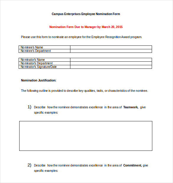 Award Nomination Form Template - 12+ Free Word, PDF Documents Download