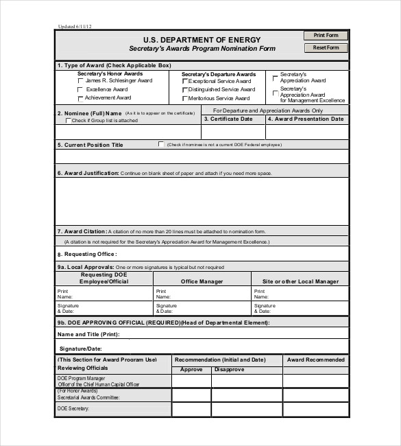 Award Nomination Form Template 12 Free Word PDF Documents Download Award Nomination Form Template 12 Free Word PDF Documents Download