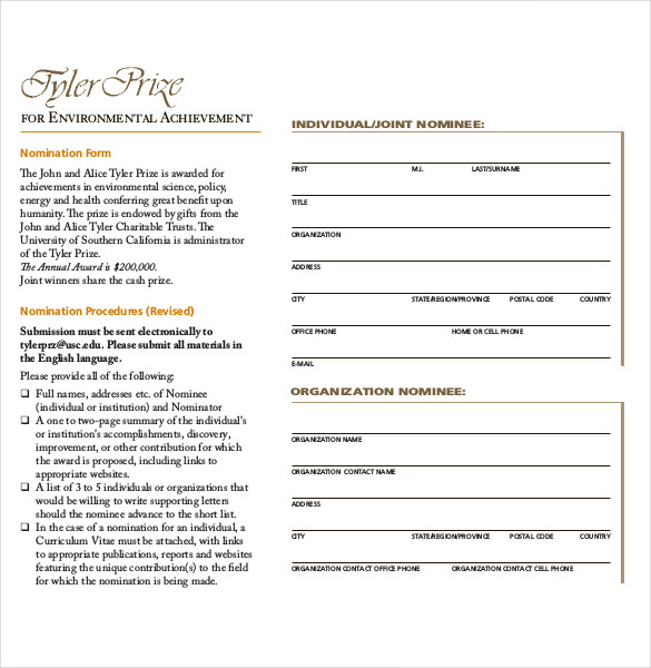 Award Nomination Form Template - 12+ Free Word, PDF Documents Download