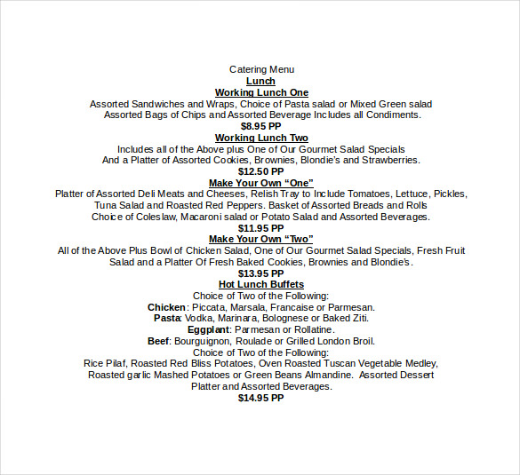 Catering Menu - 24+ Free Templates in AI, PSD, Google Docs, Pages