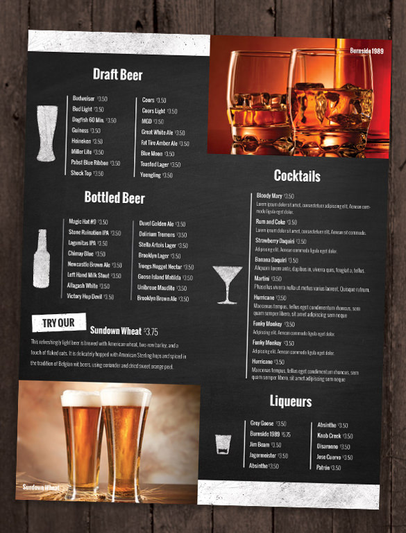 Printable Bar Menu Template Prntbl concejomunicipaldechinu gov co