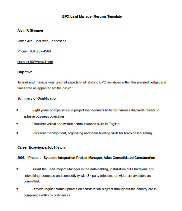 38+ BPO Resume Templates - PDF, DOC