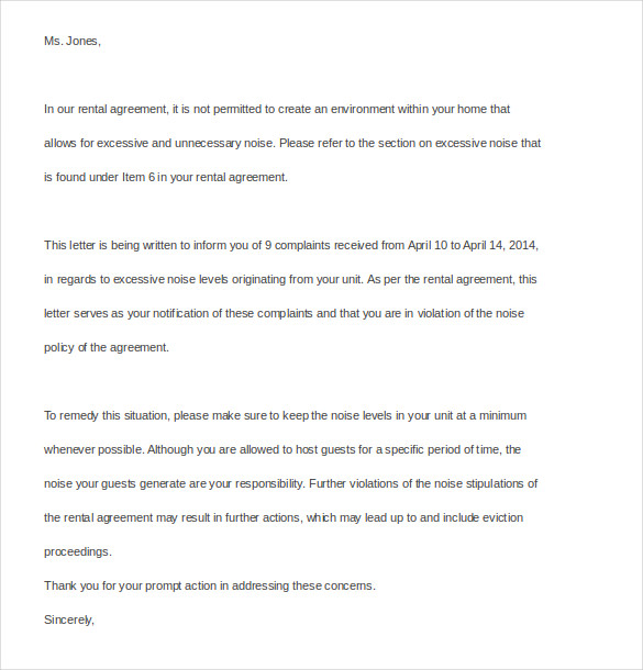Noise Complaint Letter Template 12 Word PDF Documents Download