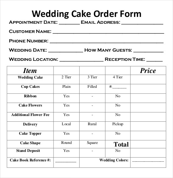 Wedding Cake Order Form Templates Inexpensive Navokal