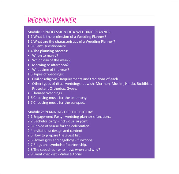 Wedding Planner Template 10 Word PDF Documents Download