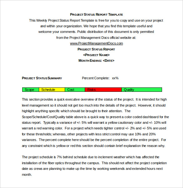 Weekly Status Report Templates - 30+ Free Documents Download- MS Word ...