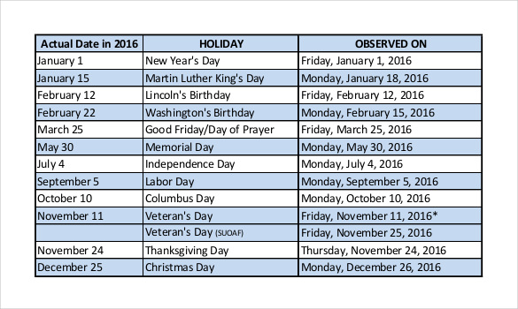 Holiday Schedule Template - 20+ Free Sample, Example Documents Download!