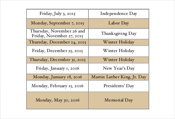Holiday Schedule Template - 20+ Free Sample, Example Documents Download!